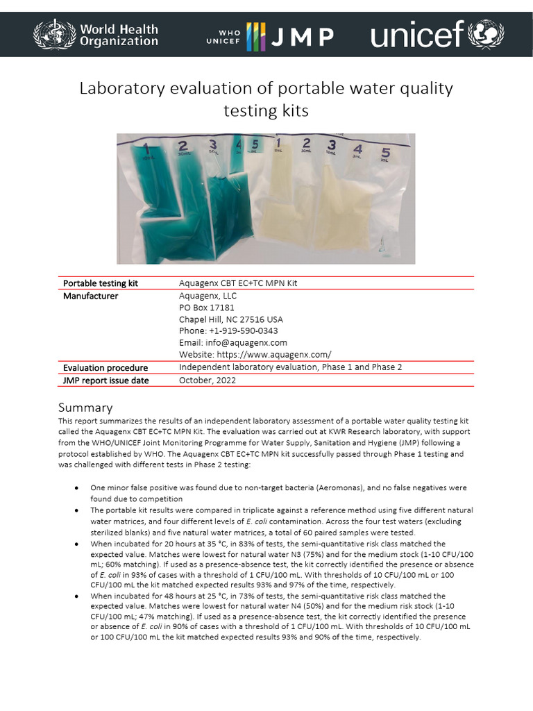 Aquagenx Water Quality Testing Parameters | PDF | Water Quality ...