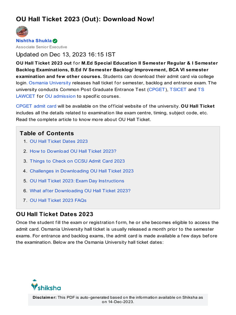 OU Hall Ticket 2023 (Out) : Download Now!: Updated On Dec 13, 2023 16: ...