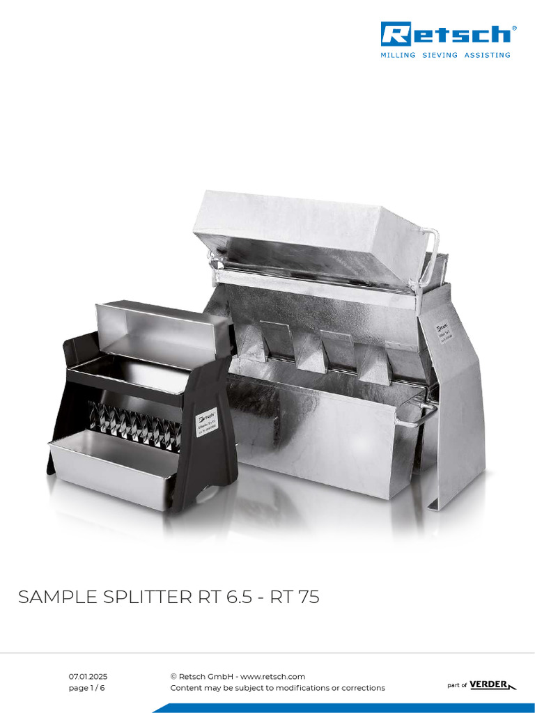 Retsch Sample Splitters RT Overview | PDF | Materials | Physical Sciences