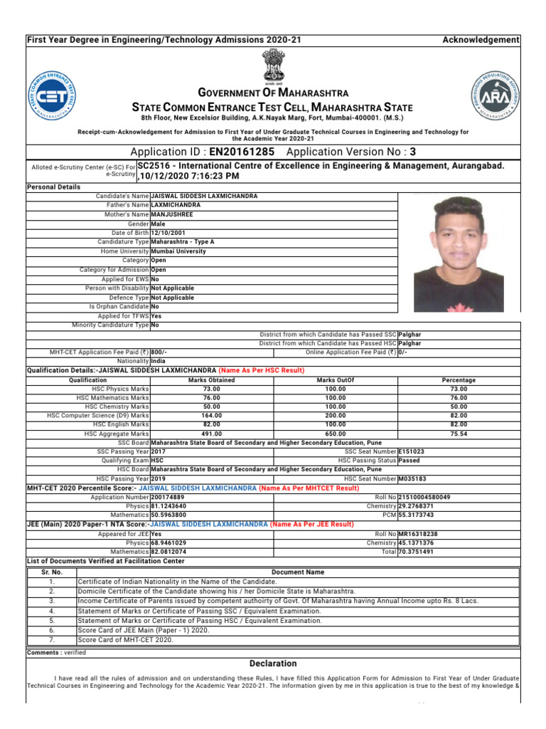 Acknowledgement Cet Score 2020 | PDF | University And College Admission ...