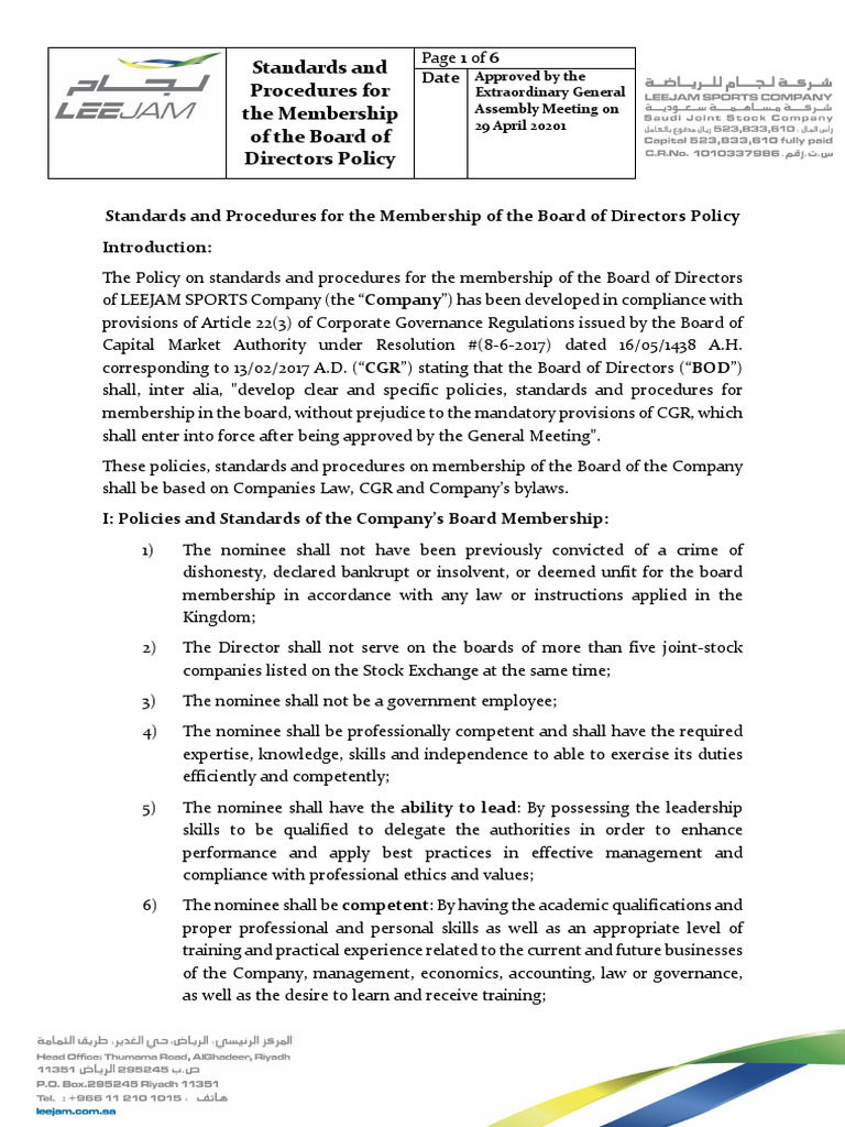 Board Membership Policy | PDF | Board Of Directors | Government