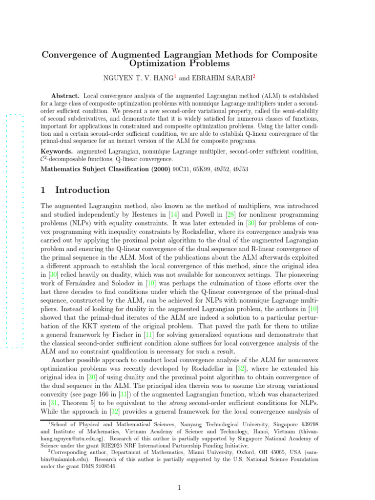 Convergence of Augmented Lagrangian Methods for Co | PDF | Mathematical Optimization | Calculus ...