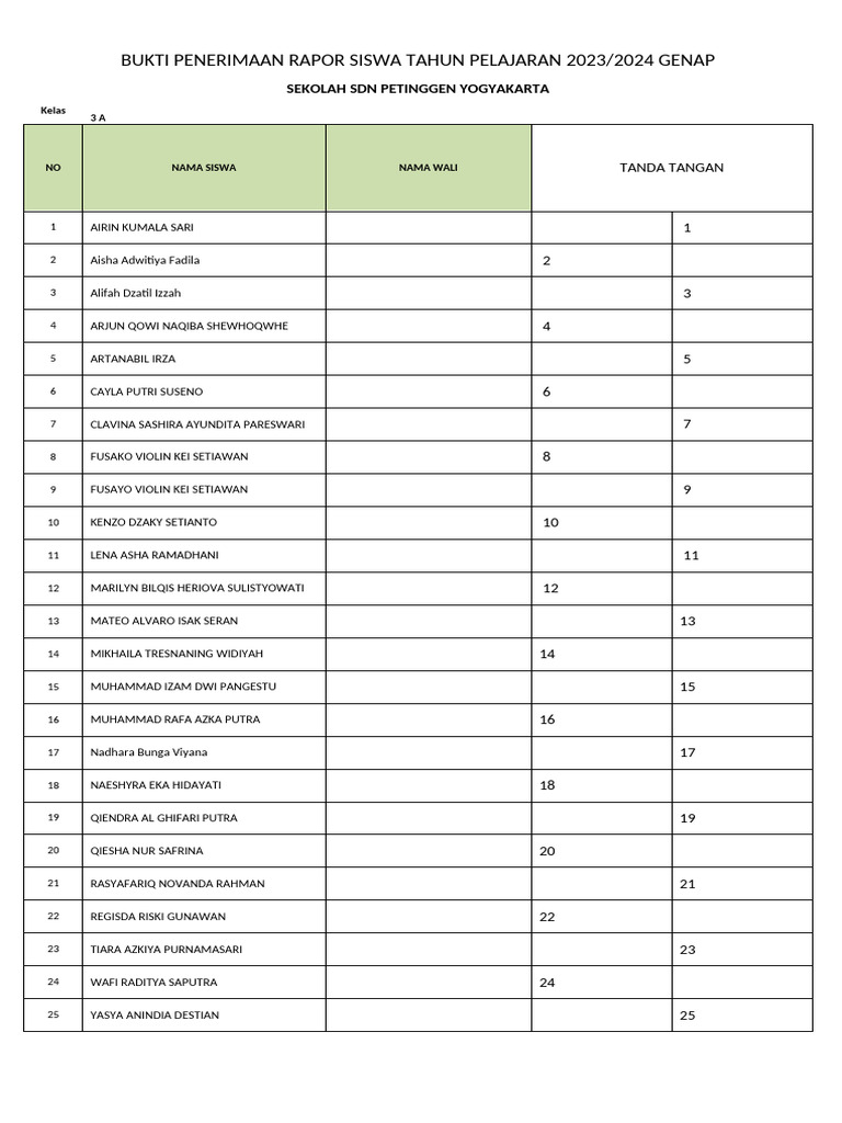 Bukti Penerimaan Rapor Siswa Tahun Pelajaran 2023 | PDF