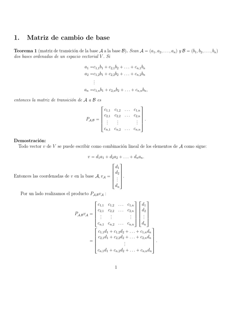 Matriz de Cambio de Base en Espacios Vectoriales | PDF | Base (álgebra ...