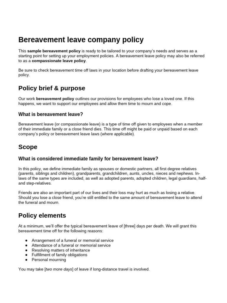 Bereavement Leave Company Policy | PDF | Business