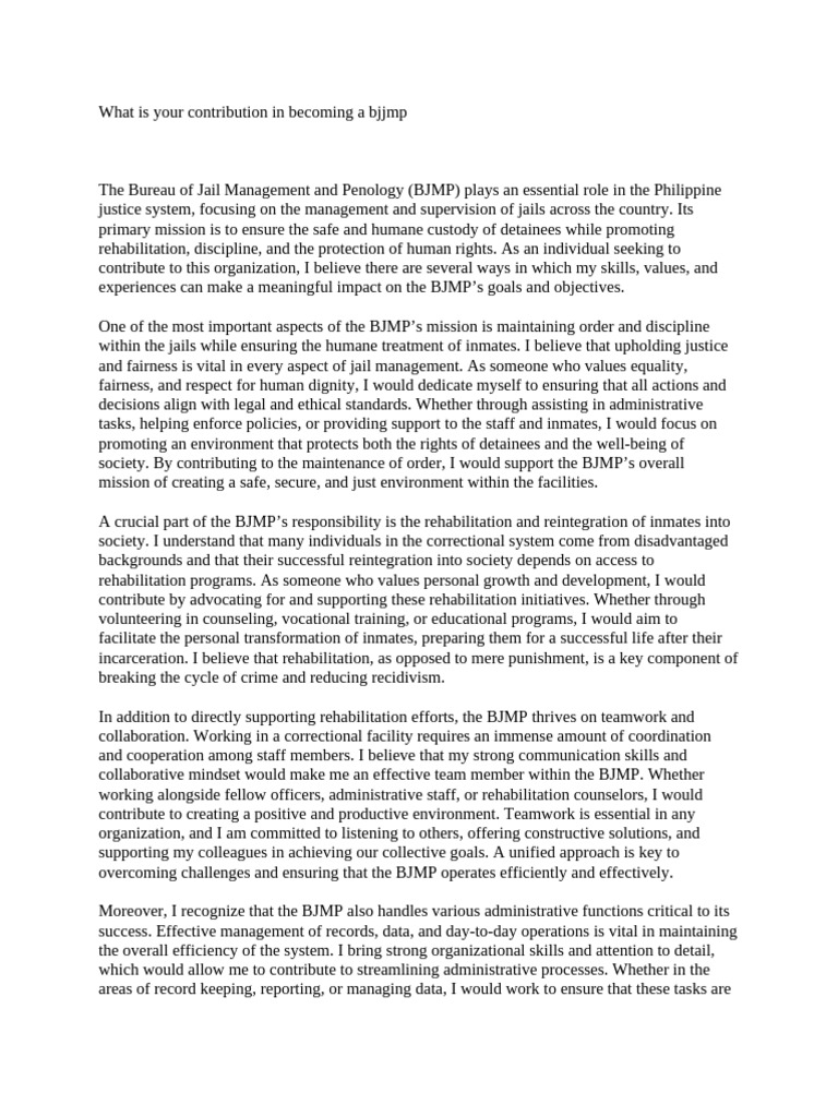 What Is Your Contribution in Becoming A BJJMP - Sample Essay | PDF ...