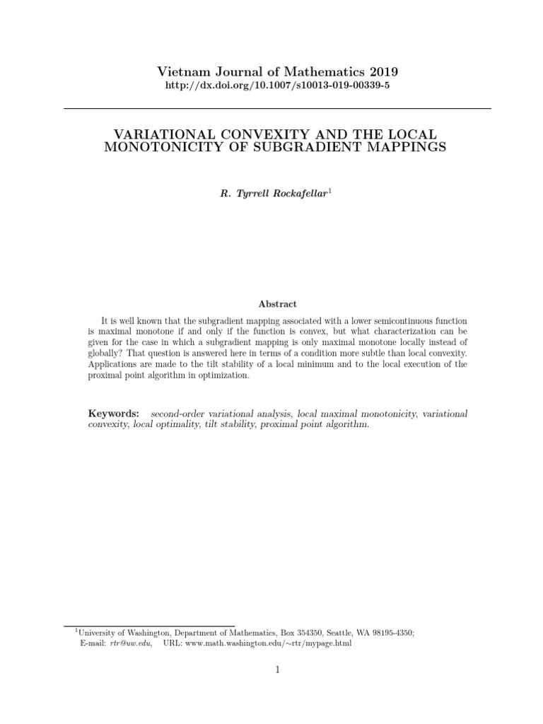 2019,Rockafellar,VARIATIONAL CONVEXITY AND THE LOCAL MONOTONICITY OF SUBGRADIENT MAPPINGS | PDF ...