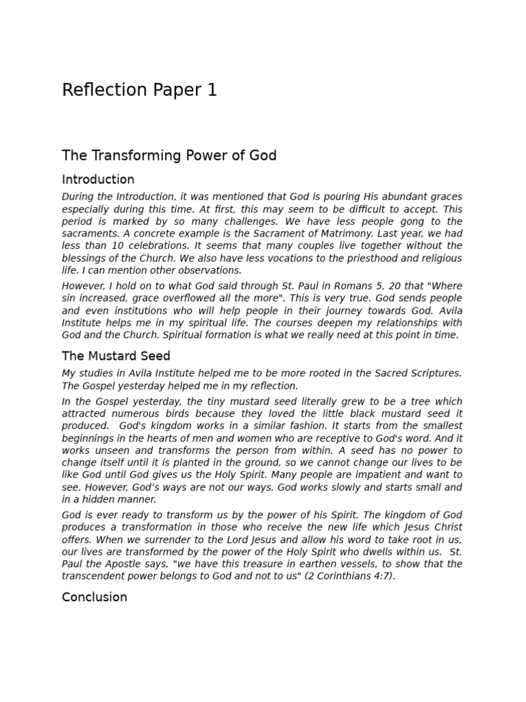 Reflection Paper 1 | PDF | Grace In Christianity | Sacraments