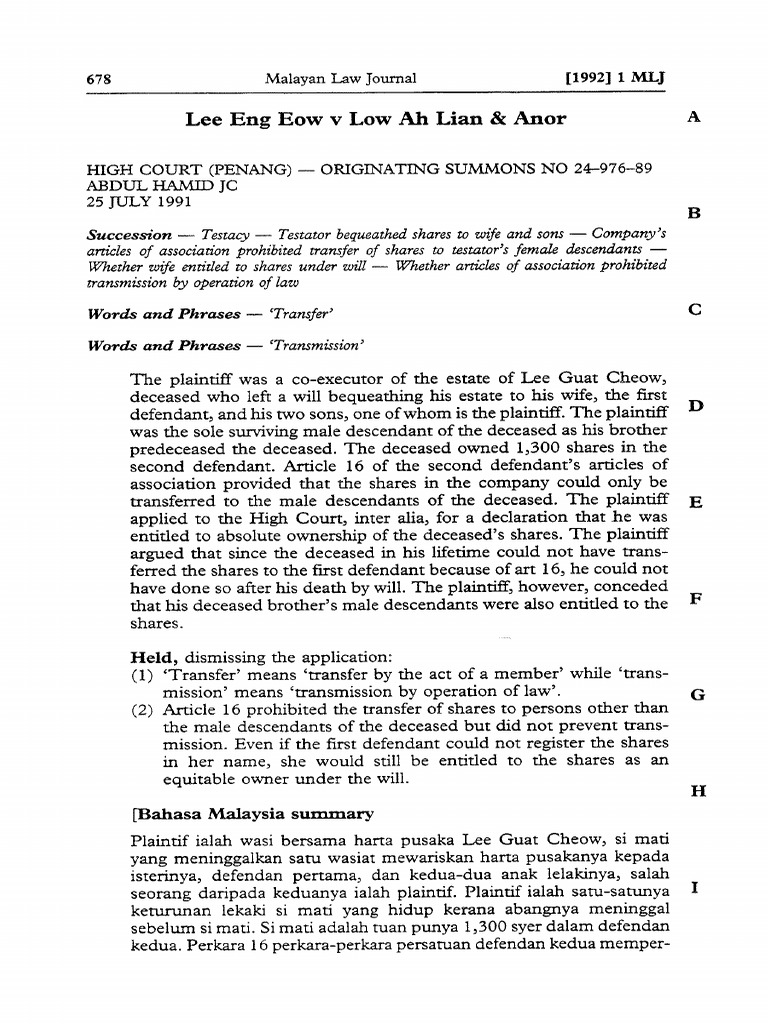 LEE ENG EOW V LOW AH LIAN & ANOR | PDF