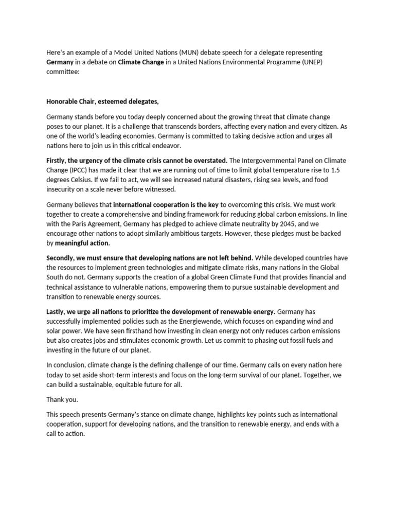 MUN Speech Sample | PDF