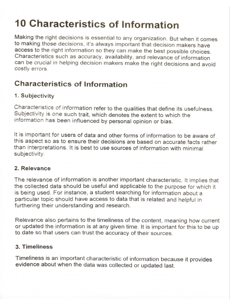 Characteristics of Information Dr. M. Mulonda (Notes) | PDF