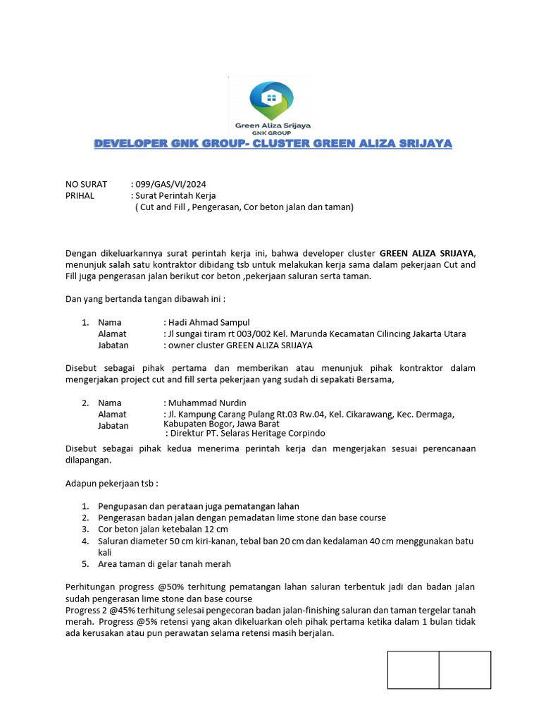 SPK Cut and Fill GAS 2024 Tambun Utara | PDF