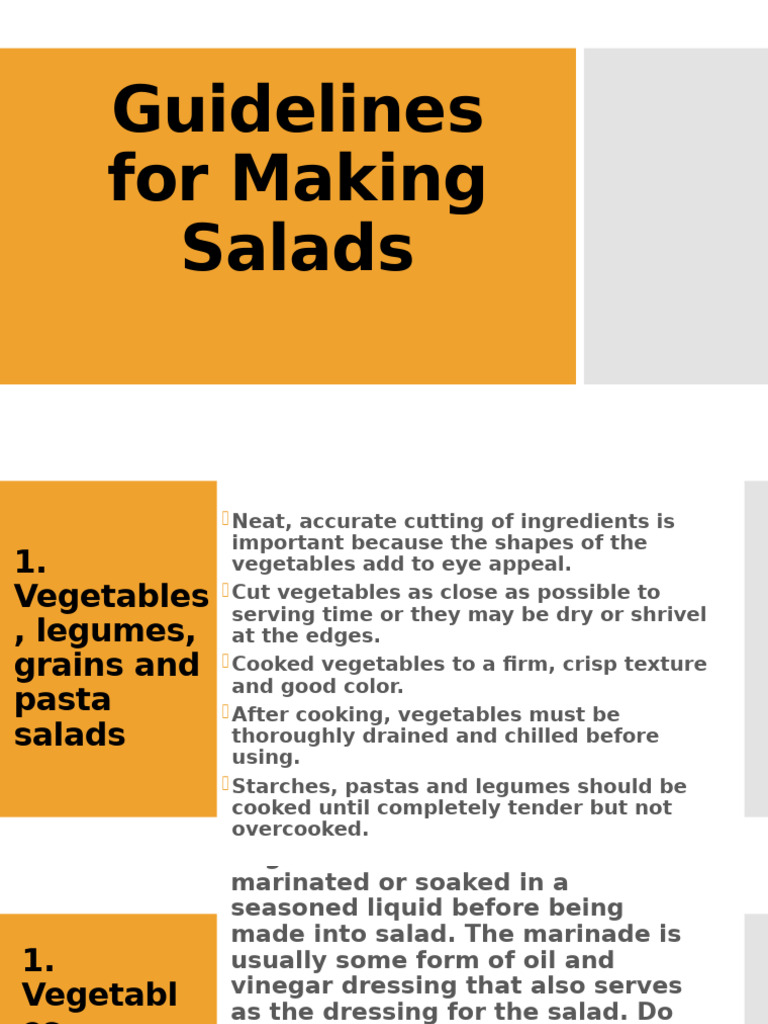 Essential Salad Preparation Guidelines | PDF | Salad | Pasta