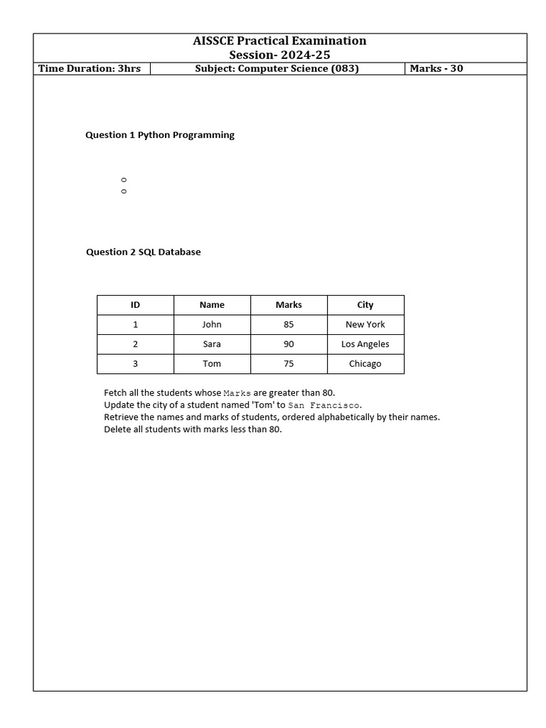 Practical Exam Paper 12th | PDF