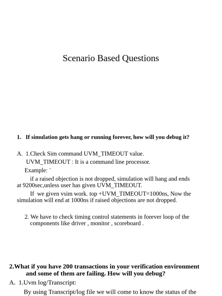 Scenario Based Questions - PPT | PDF | Debugging | Simulation