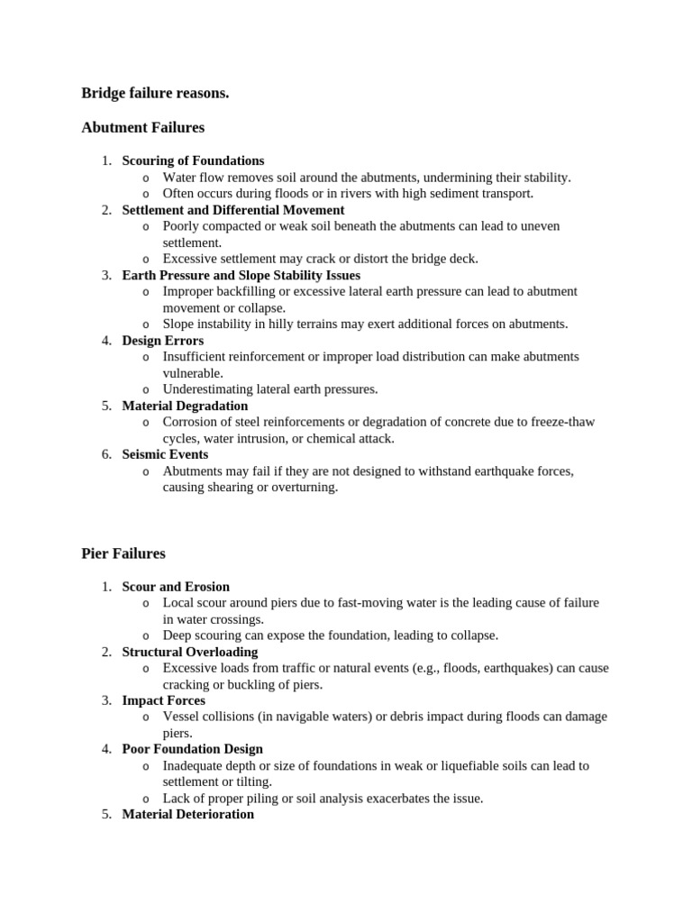 Bridge Failure Reasons | PDF | Materials | Building Engineering