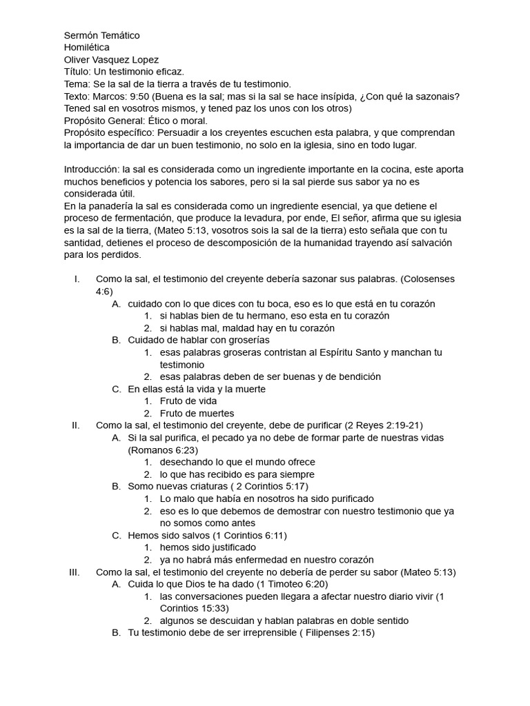 Sermon Tematico | PDF | sal | Creencia religiosa y doctrina