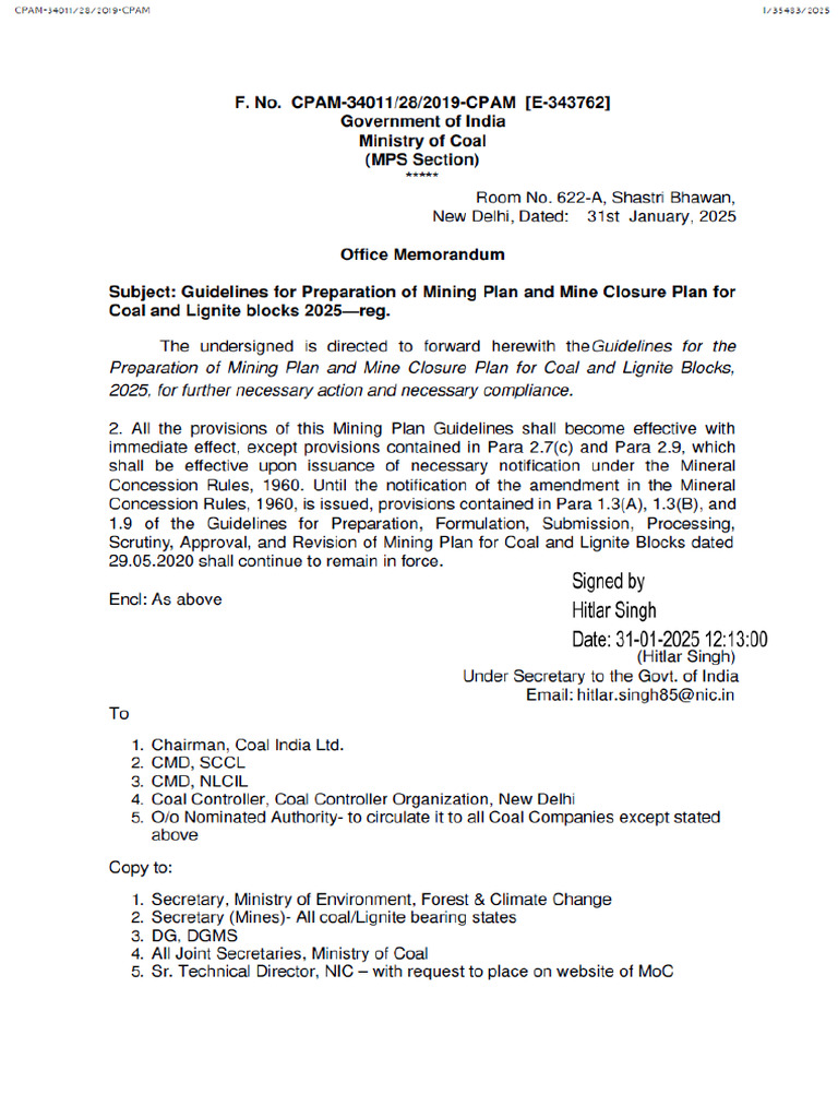 Mining Plan Guidelines for Coal 2025 | PDF | Mining | Coal Mining