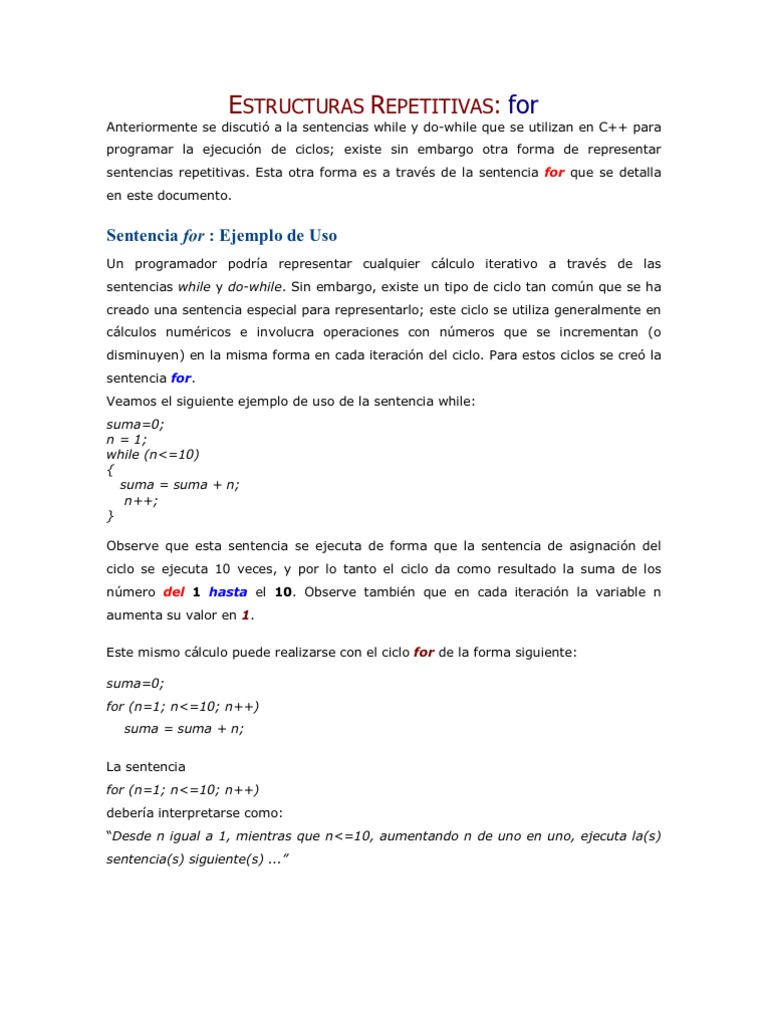 Estructura Repetitiva For | Lenguaje de programación | Programación de ...