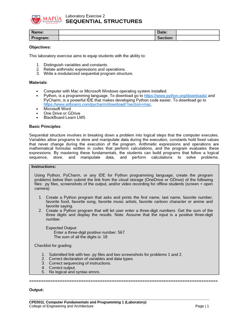 CPE001L Laboratory Task 2 Manual | PDF | Computer Program | Programming