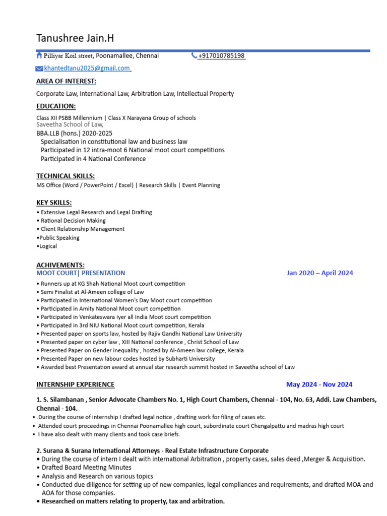 Tanushree.H _Resume | PDF | Justice | Crime & Violence