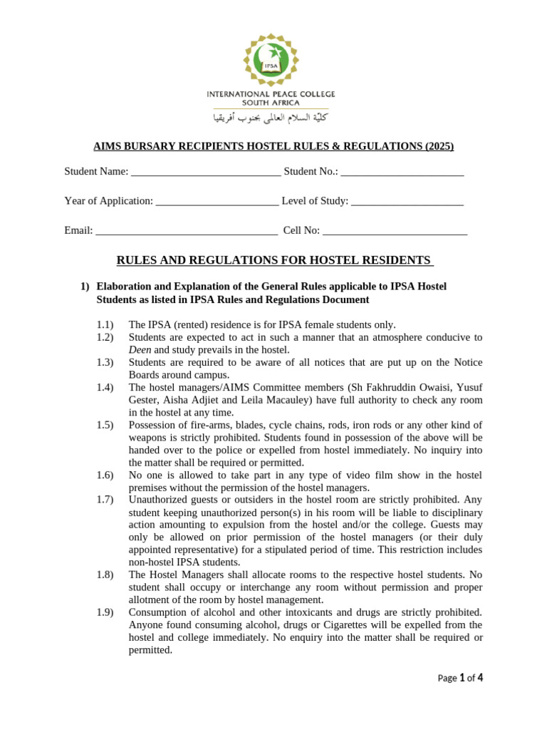 AIMS Hostel Rules 2025 (Updated) | PDF | Justice | Crime & Violence