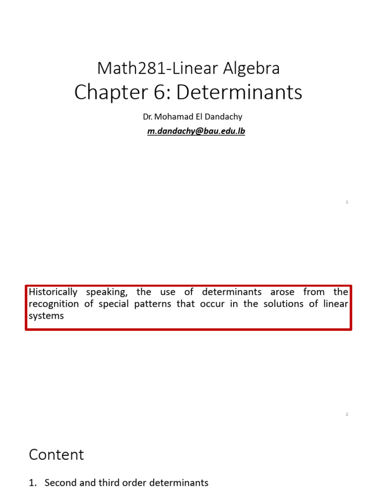 Chapter 6 Determinants | PDF | Determinant | System Of Linear Equations
