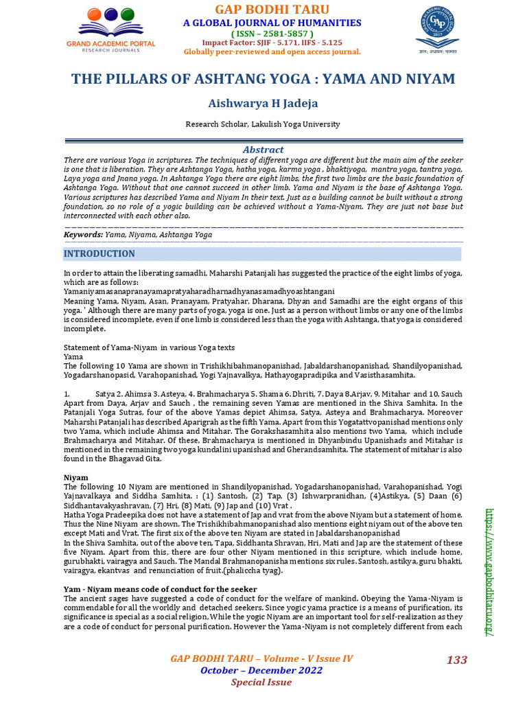 (133-137) The Pillars of Ashtang Yoga Yama and Niyam | PDF | Yoga | Indian Religions