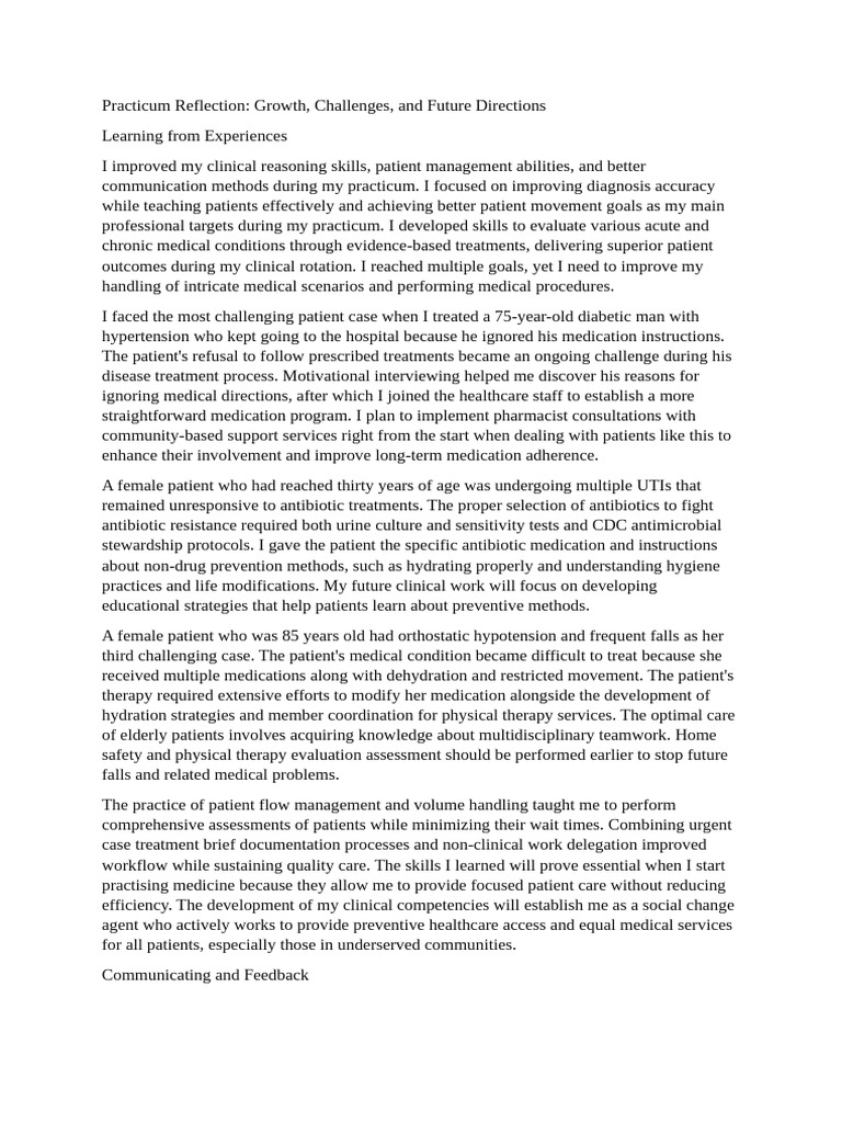 Practicum Reflection - Edited | PDF | Health Care | Patient