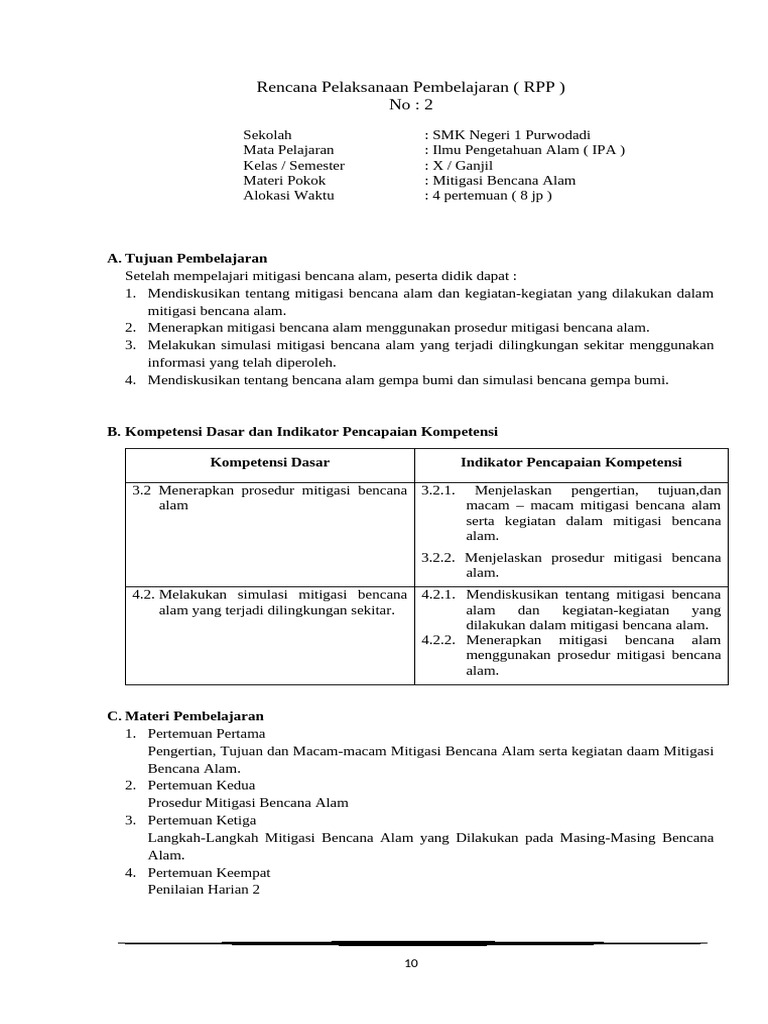 RPP IPA - 102 Mitigasi Bencana Alam - Ganjil 1718 | PDF