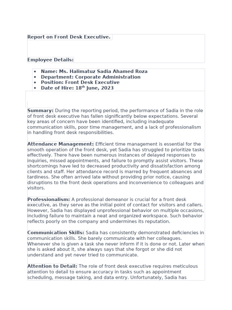 Report On Front Desk Executive | PDF | Communication | Social Psychology