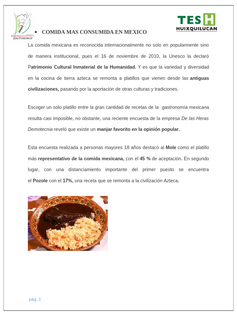 Comida Mas Consumida en Mexico | PDF | Cocina mexicana | México