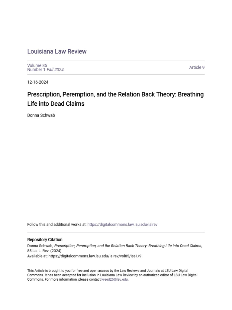Prescription Peremption and The Relation Back Theory - Breathing | PDF ...