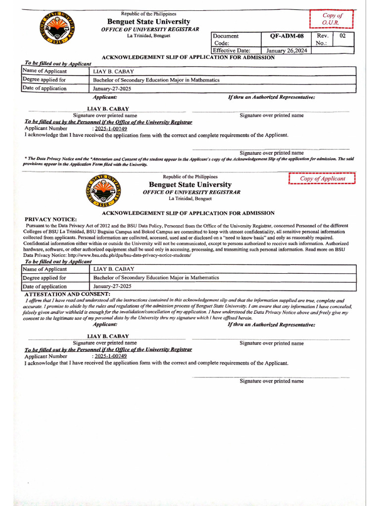 Acknowledgement Slip | PDF