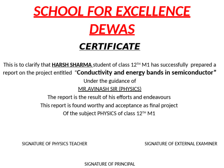 Class 12 Physics Project Certificate | PDF