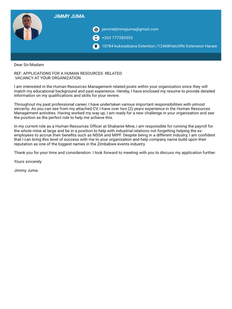 Human Resources Job Application Letter | PDF | Human Resource ...