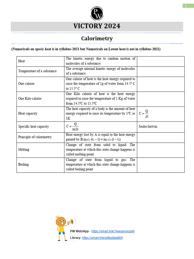 Calorimetry Formula Sheet Victory 2024 ICSE 65a4df 241121 152740 | PDF