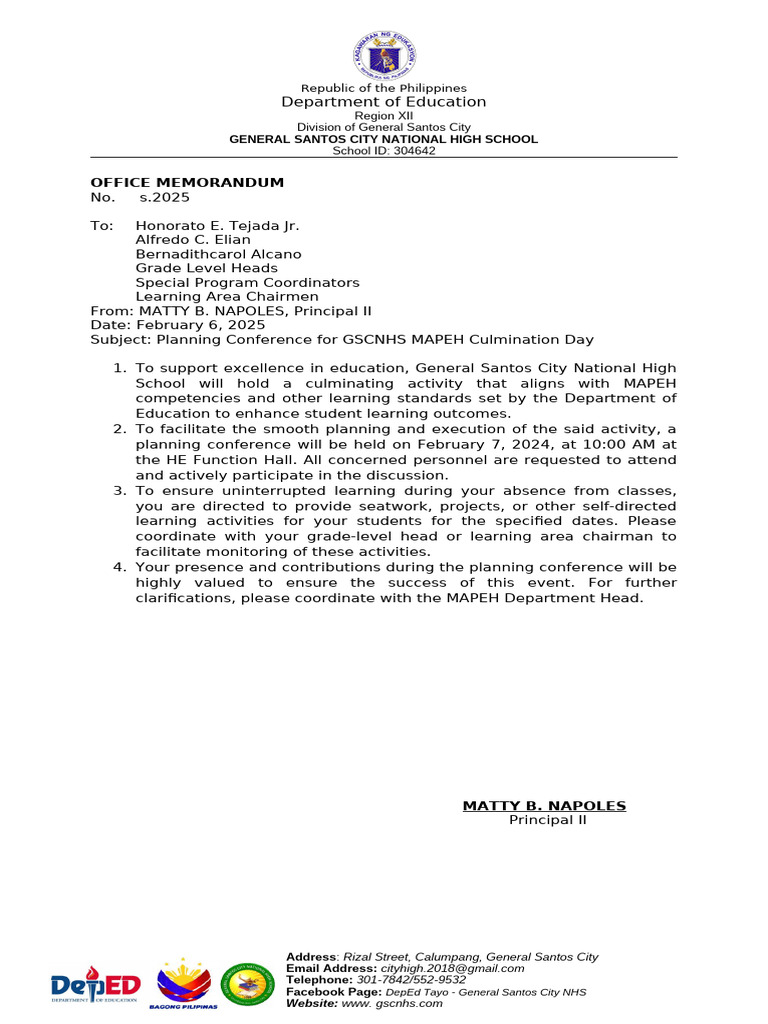 Planning Conference MAPEH Day | PDF