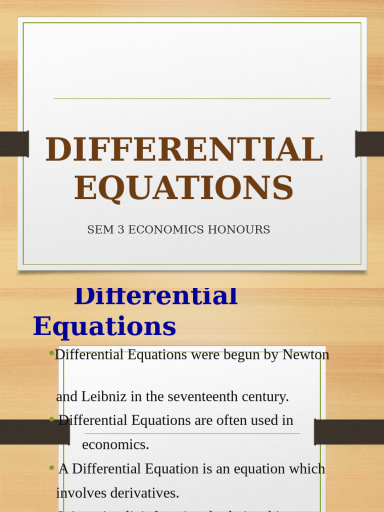 Differential Equations in Economics | PDF | Differential Equations ...