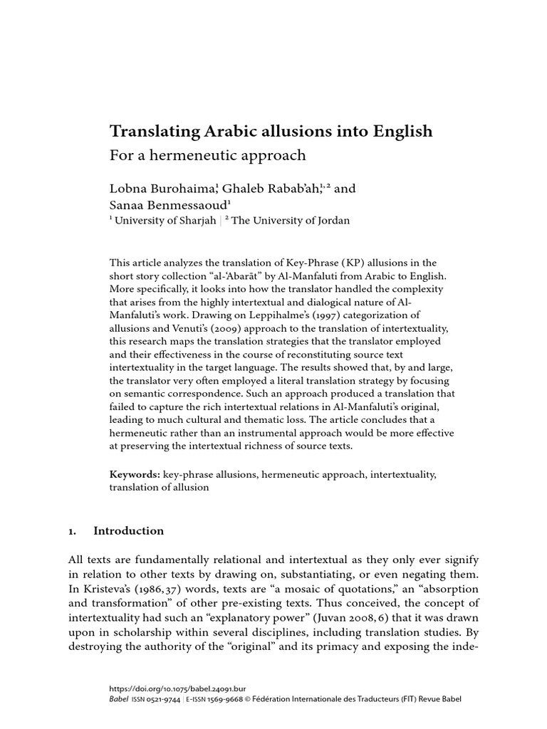 Translating Arabic Allusions Effectively | PDF | Intertextuality ...