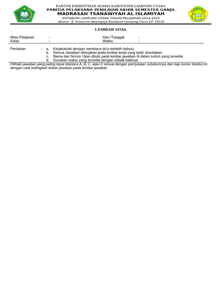 KOP SOAL MADRASAH MTs | PDF