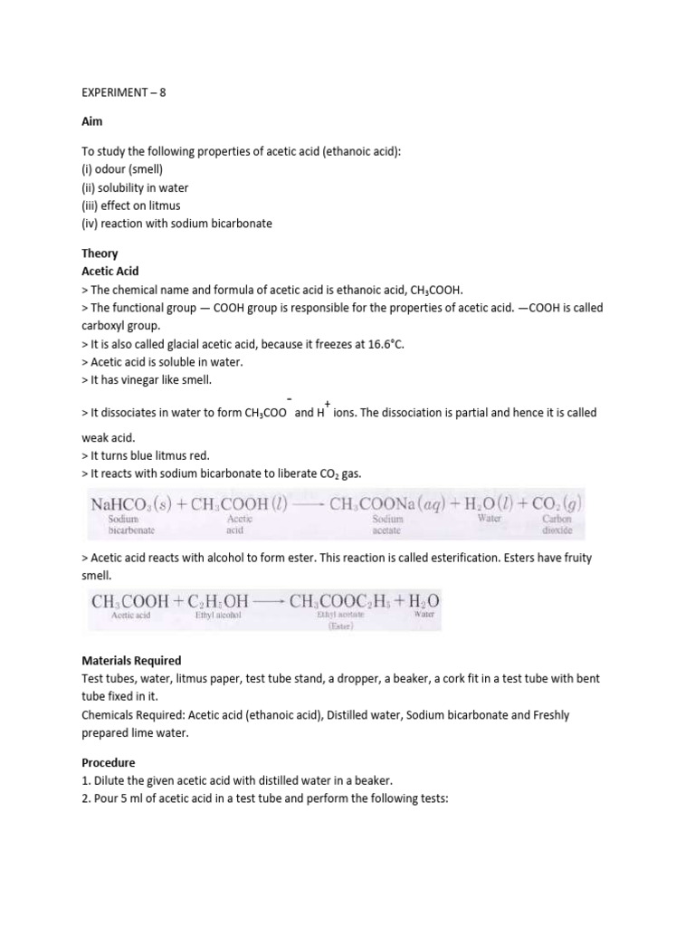 Acetic Acid Properties Experiment | PDF | Carboxylic Acid | Acetic Acid
