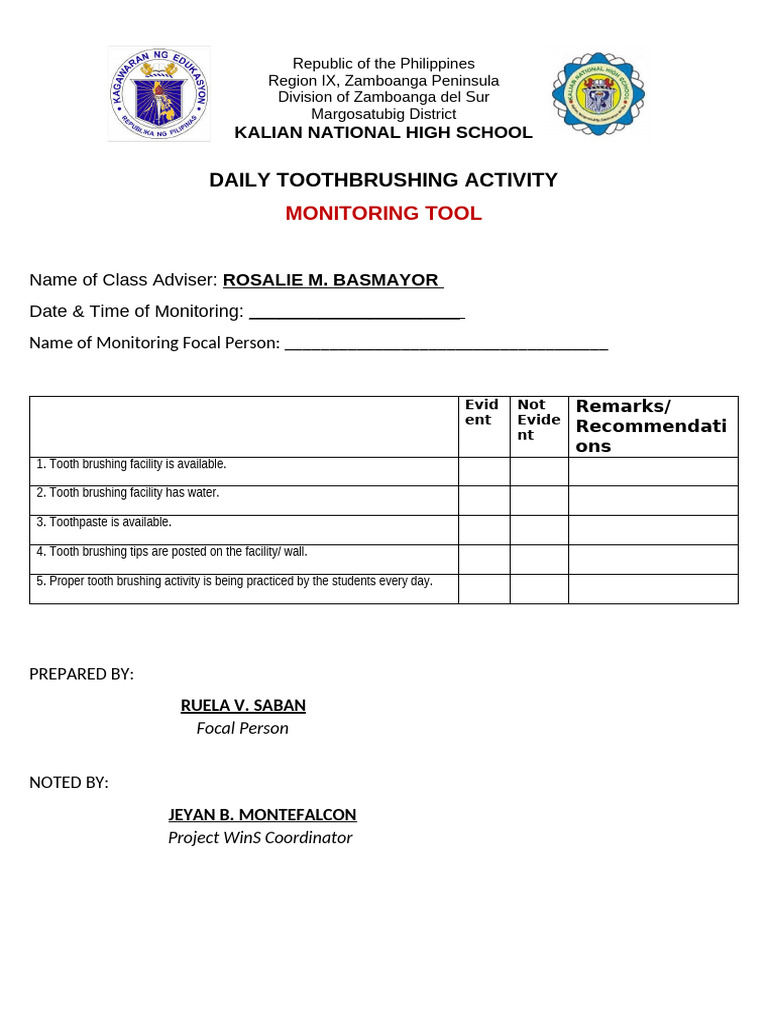 Daily Toothbrushing Activity Tool | PDF