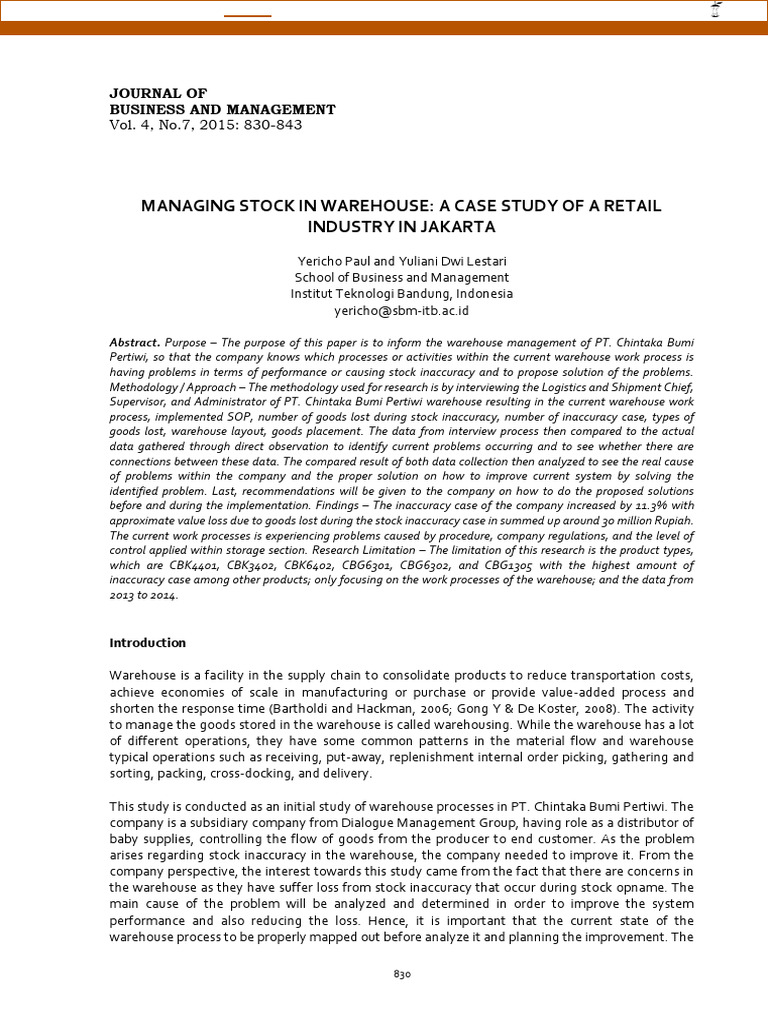 Managing Stock in Warehouse - A Case Study of A Retail in Jakarta | PDF ...