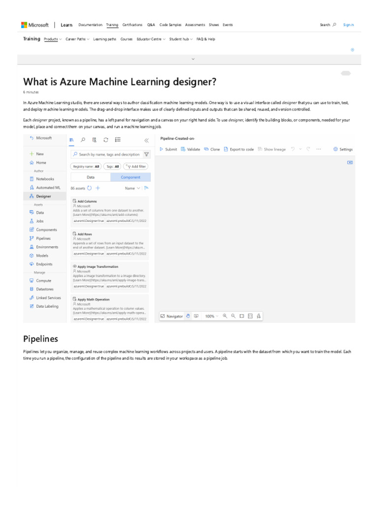 Azure ML Designer Guide | PDF | Machine Learning | Microsoft Azure