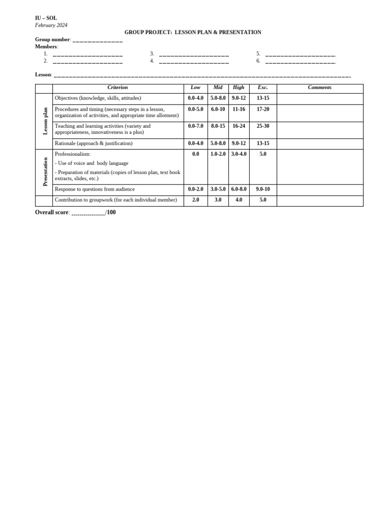 GROUP PROJECT - MARKSHEET | PDF