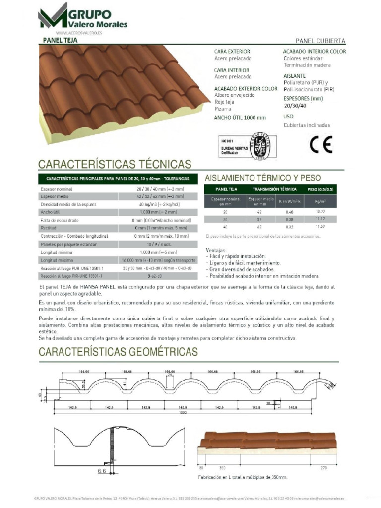 FICHA-PRODUCTO-PANEL-TEJA | PDF