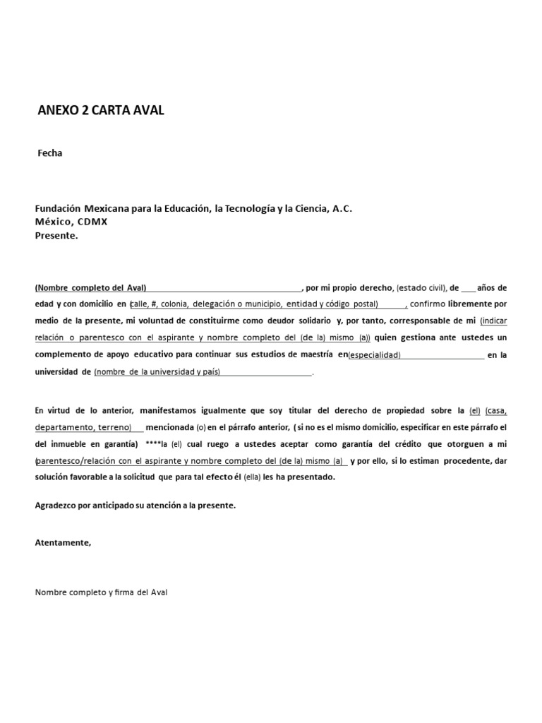 Carta Aval para Apoyo Educativo | PDF