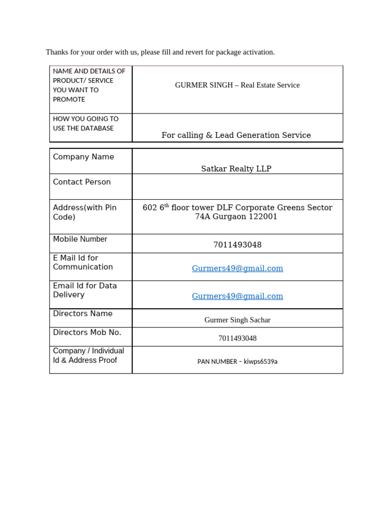 CRF - Client Registration form.... (1) | PDF