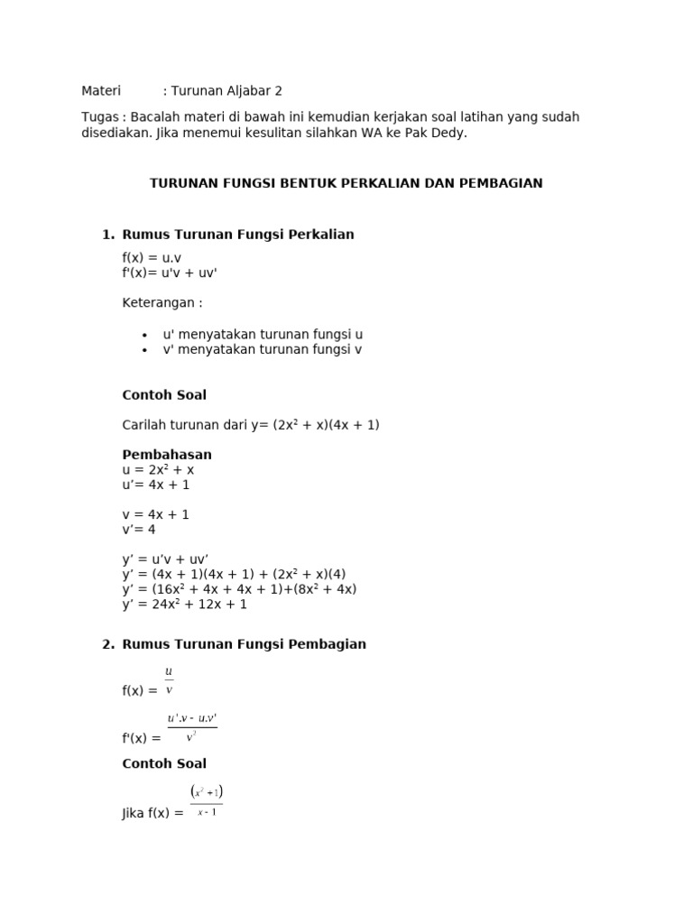 Kelas Xi_turunan Fungsi Aljabar_2 | PDF